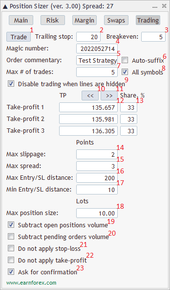 Position Sizer Expert Advisor for MT4/MT5